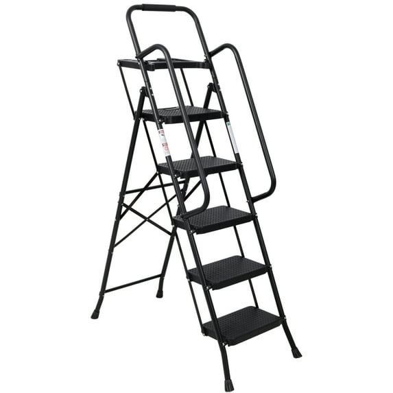 5 Step Ladder Folding Step Stool with Wide Anti-Slip Pedal & Handrail ...