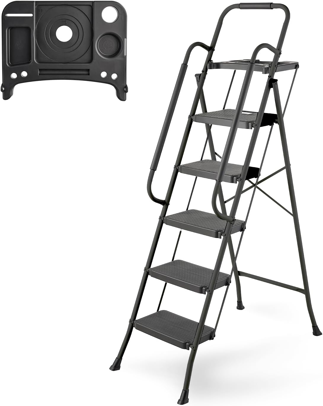 5 Step Ladder with Handrails, 330LBS Capacity, Folding Step Stool with ...