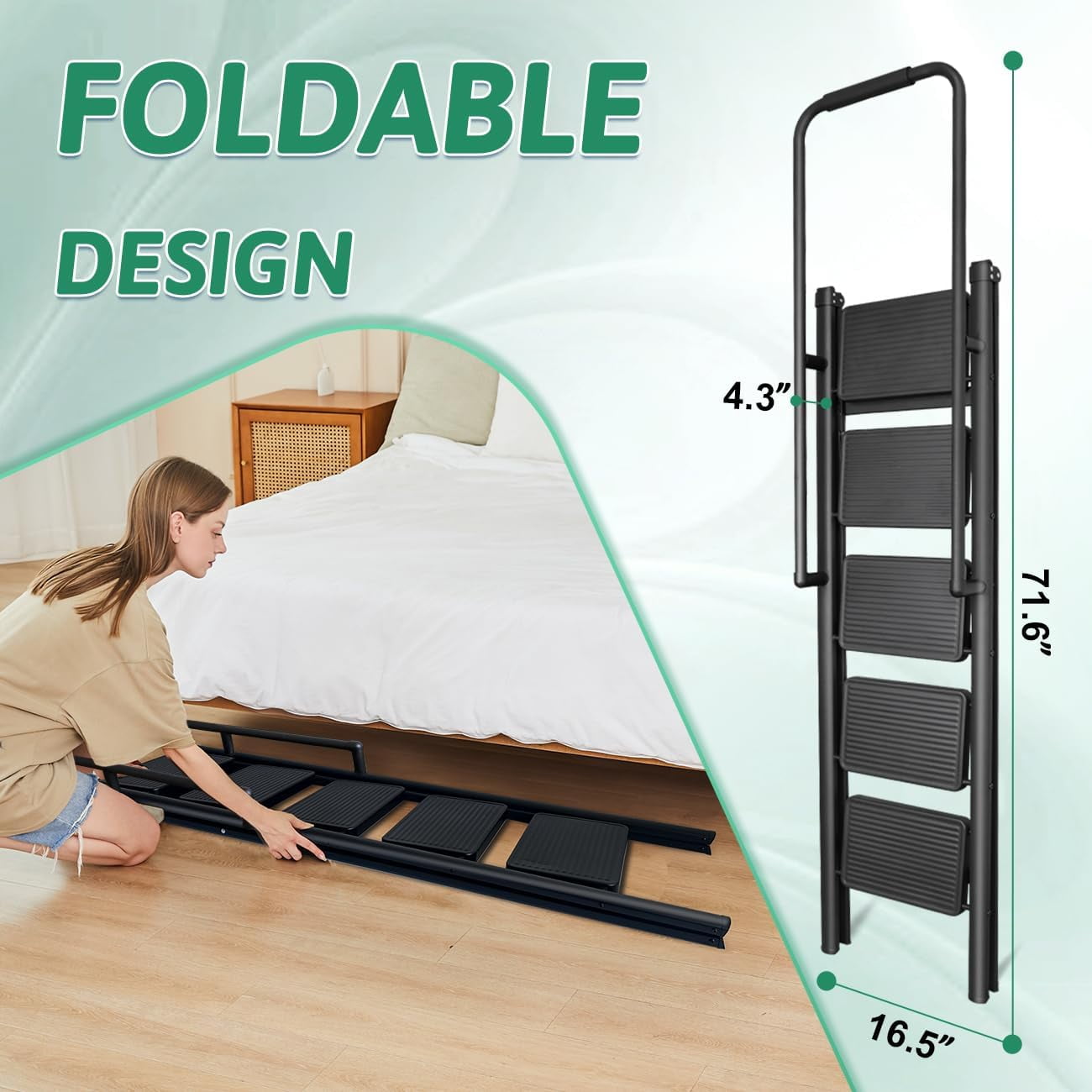 5 Step Ladder with Handrails, Ladders for Home with Removable Tool Bag ...