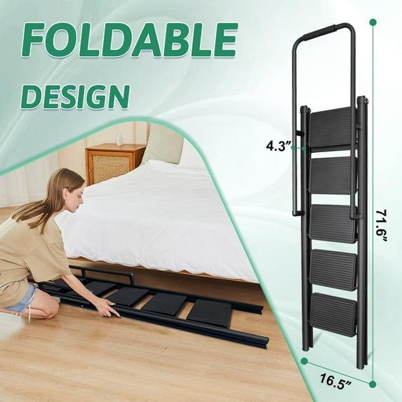 5 Step Ladder with Handrails, Ladders for Home with Removable Tool Bag ...
