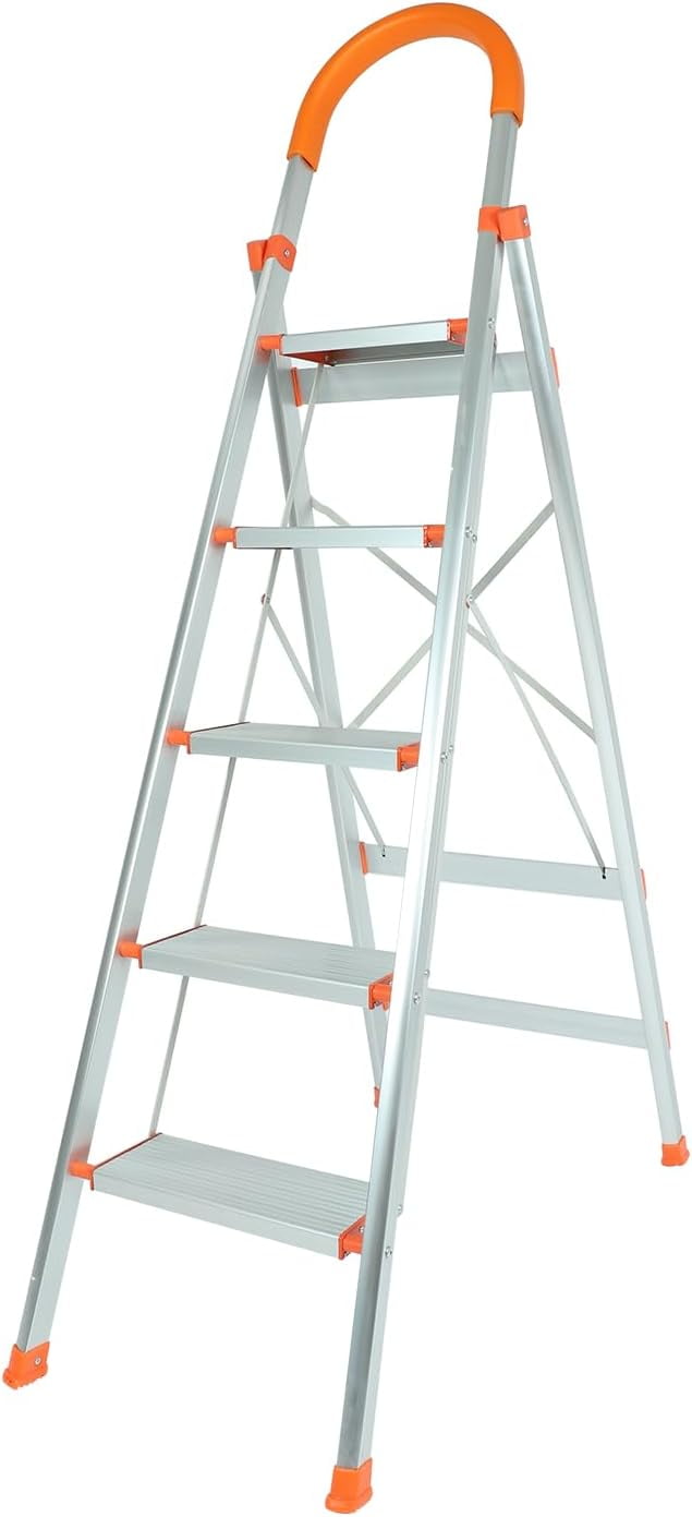 5 Step Ladder with Handrails Lightweight Folding Step Ladder Aluminum ...