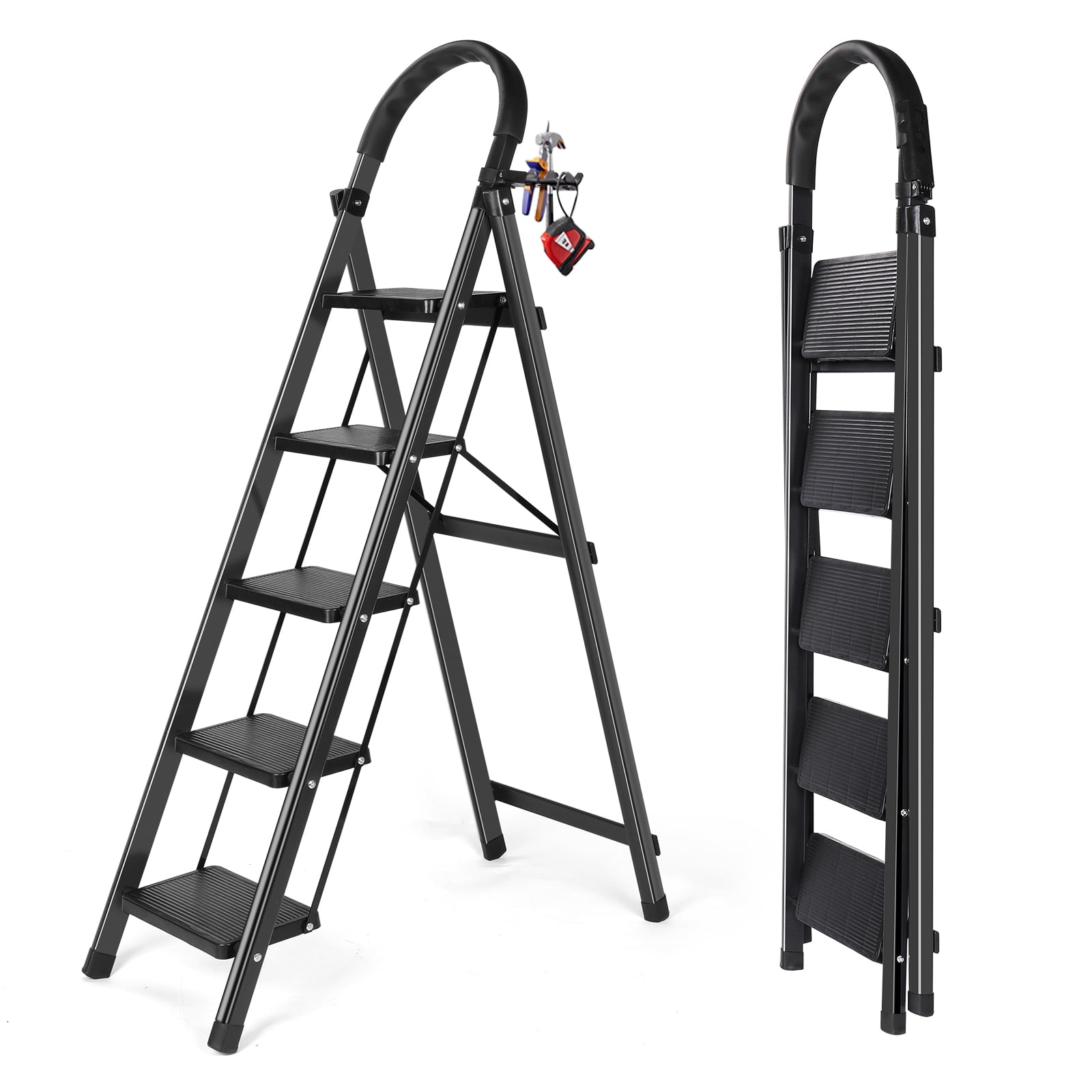 JLK-tek 5-Step Ladder, Folding Stool, Wide Non-Slip Pedal, Comfort ...