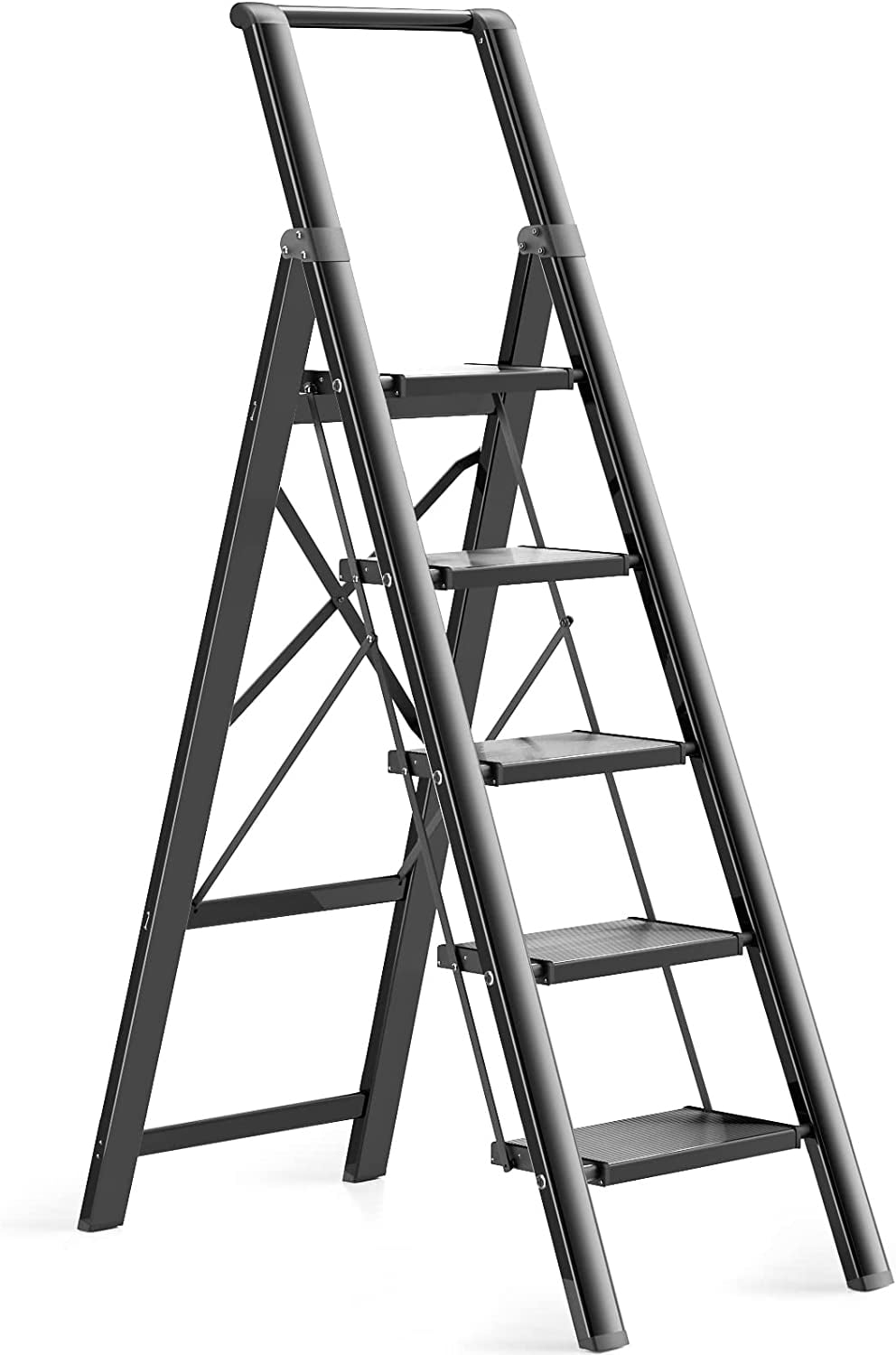 5 Step Ladder, Ladnamy Folding Step Stool with Wide Anti-Slip Pedal ...