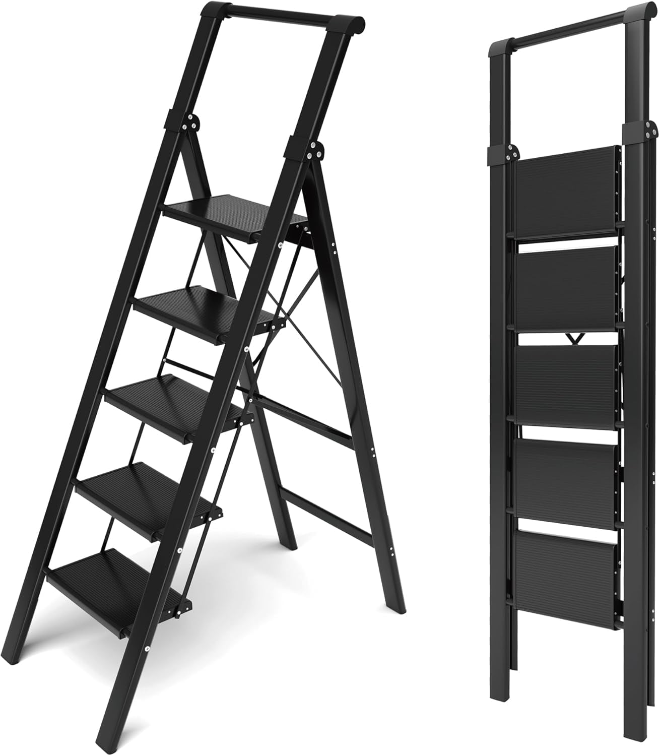 5 Step Ladder, Liahtweight Aluminum Laddewith Handgrip, Portable ...