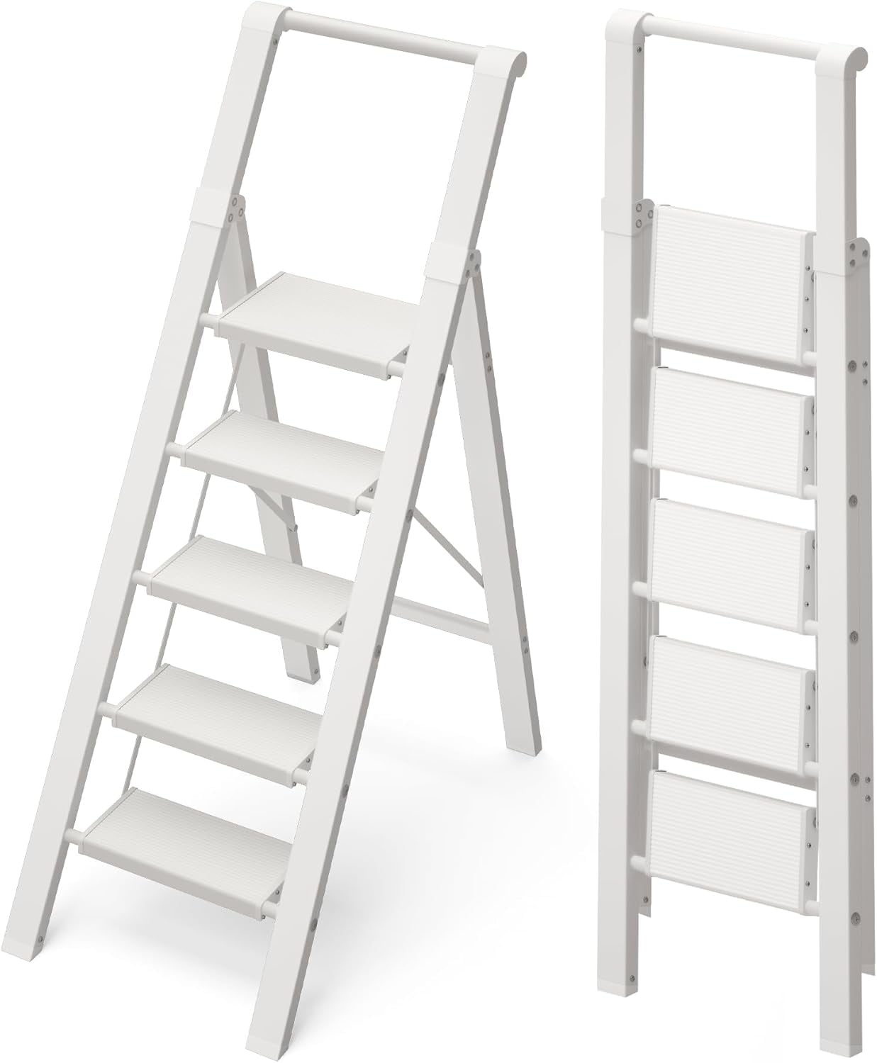 5 Step Ladder, Lightweight Folding StepStool with Convenient Handgrip ...