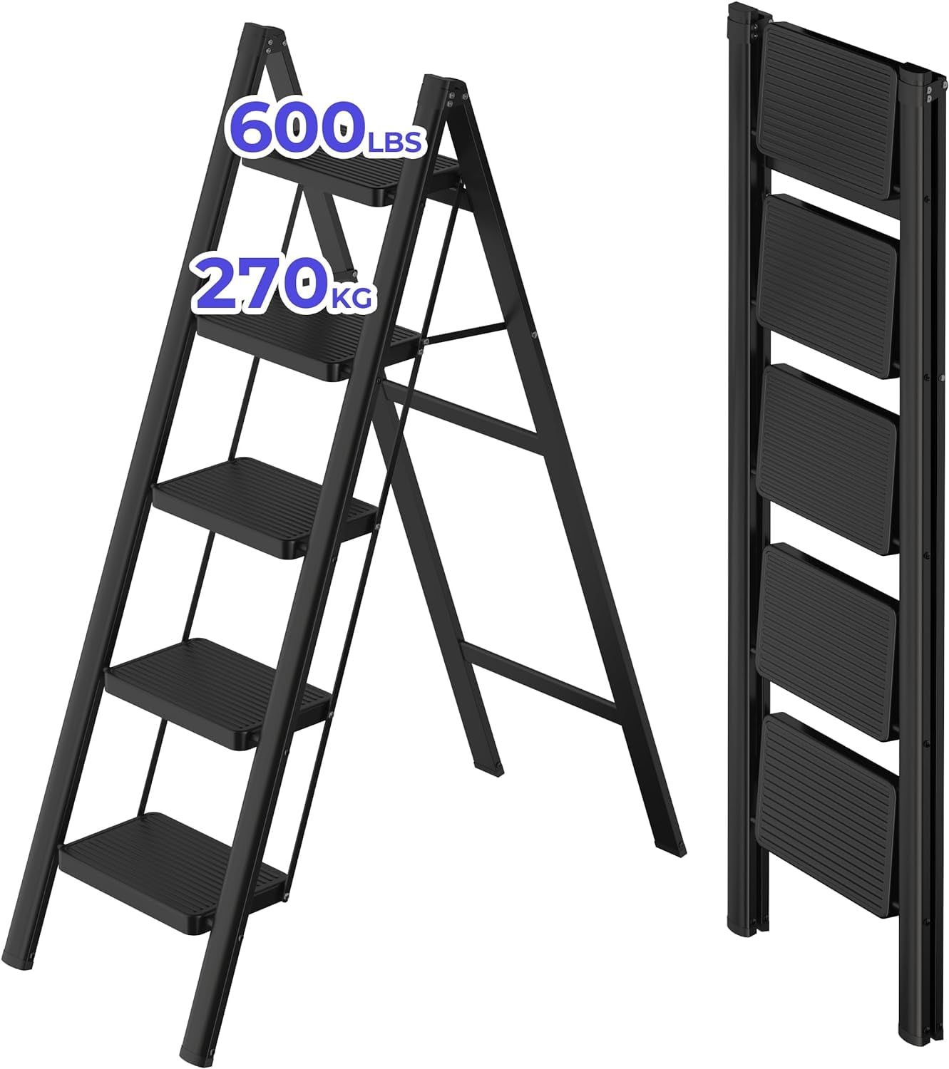 5 Step Ladder,Lightweight Folding Step Stool with Anti-Slip Pedal,600 ...