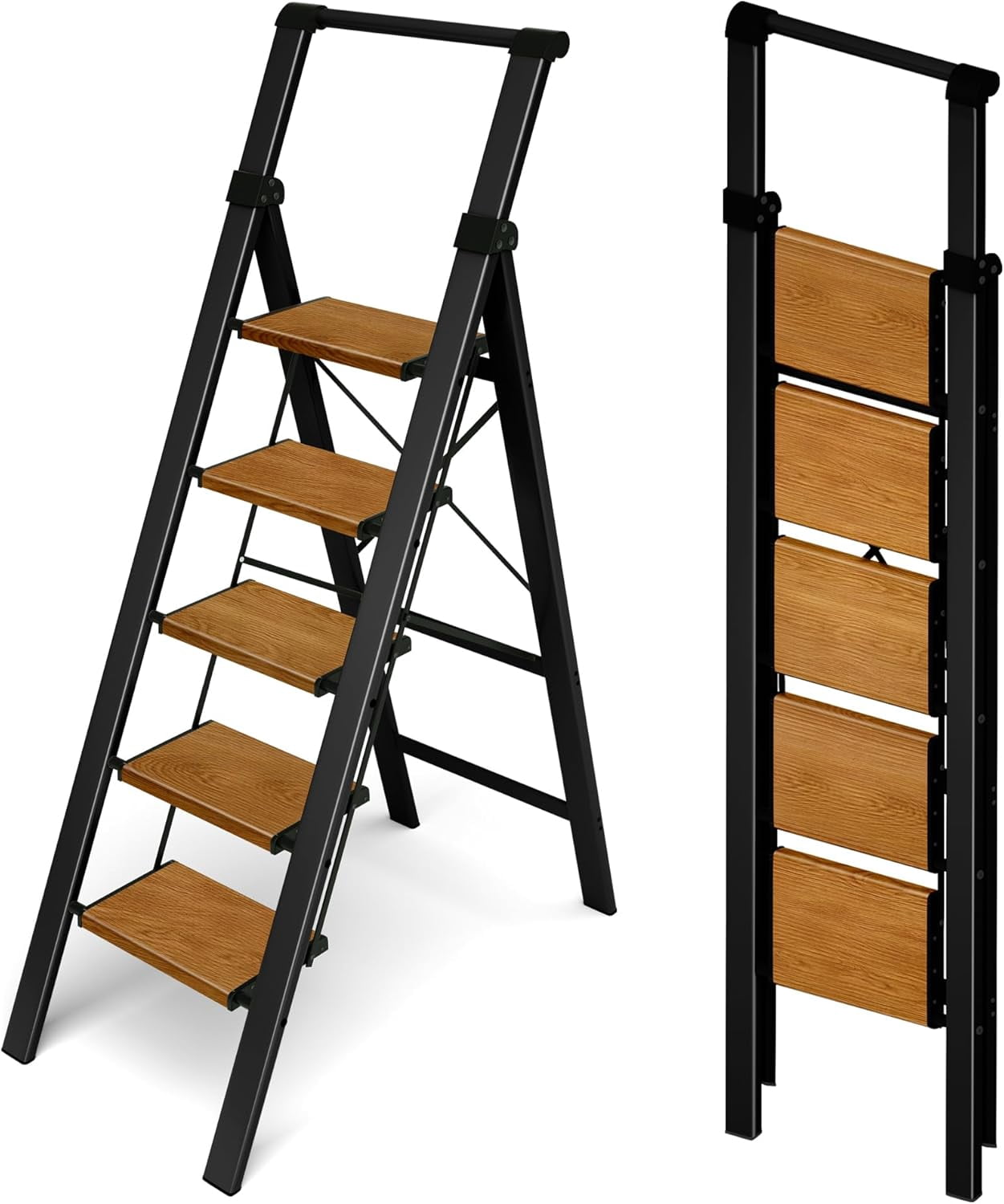 5 Step Ladder, Portable Folding Ladder with Wide Pedal, Lightweight ...