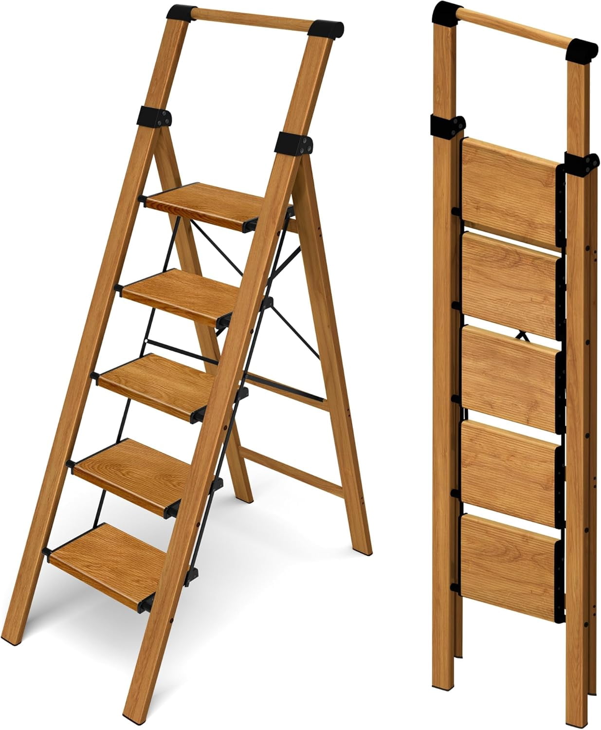5 Step Ladder, Portable Folding Ladder with Wide Pedal, Lightweight ...