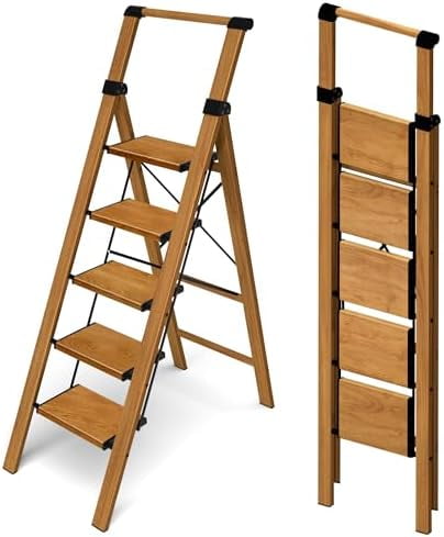 5 Step Ladder, Portable Folding Ladder with Wide Pedal, Lightweight ...