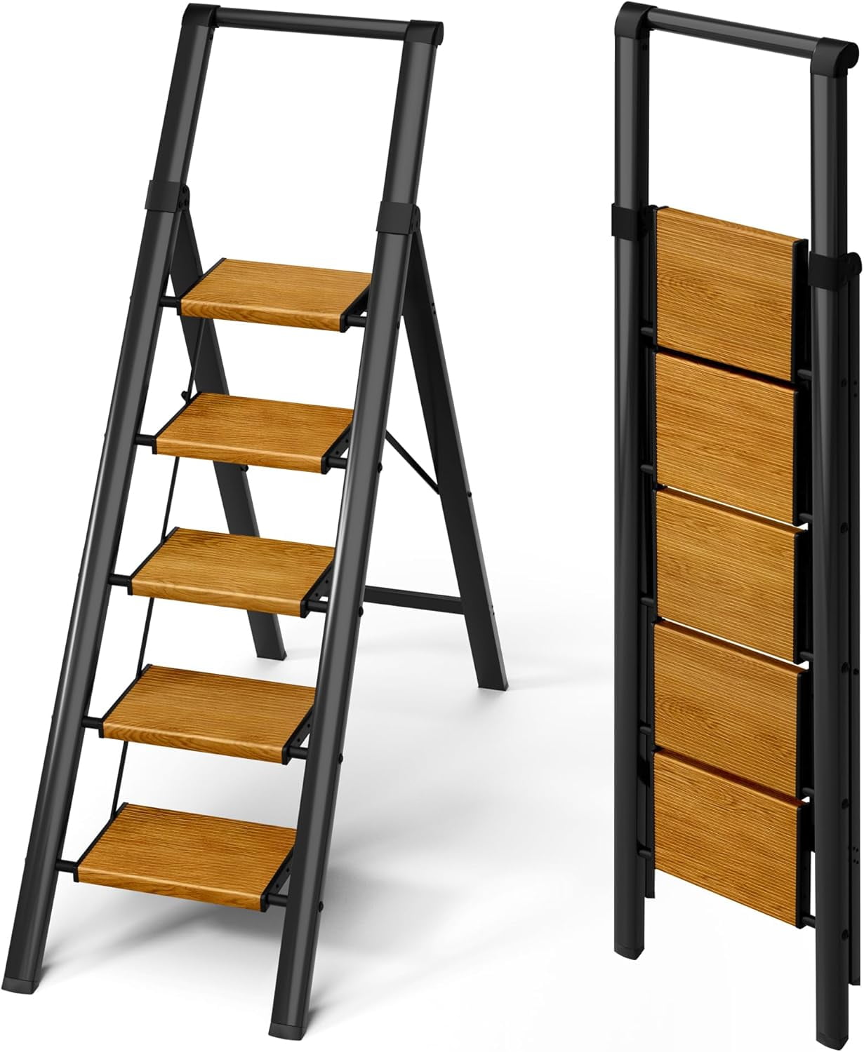 5 Step Ladder,Portable Step Ladder with Anti-Slip Wide Pedal,Aluminum ...