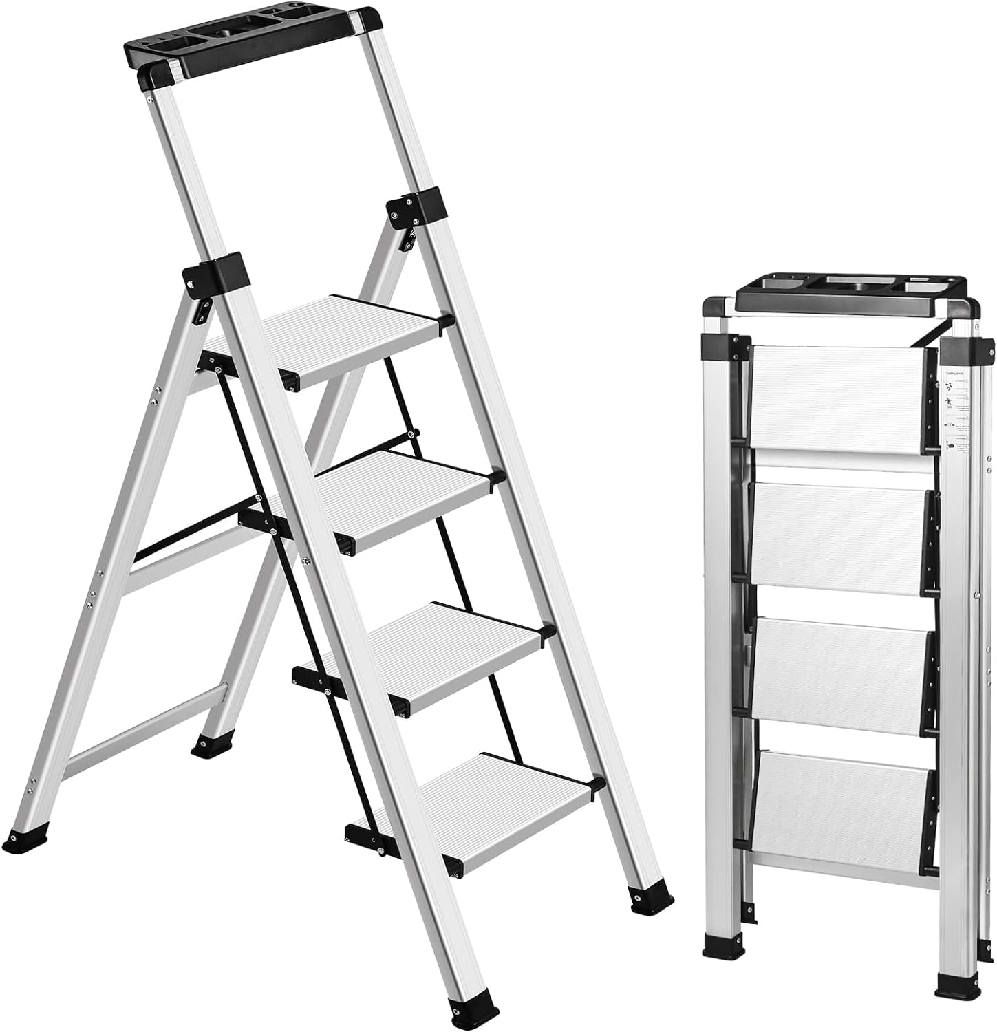 5 Step Ladder, Retractable Handgrip Folding Step Stool with Anti-Slip ...