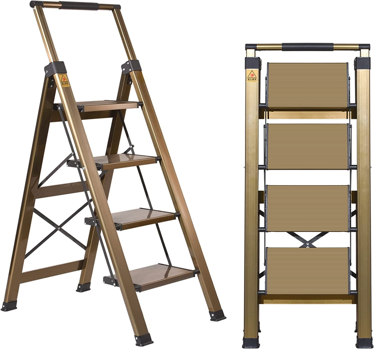 5 Step Ladder, Retractable Handgrip Folding Step Stool with Anti-Slip ...