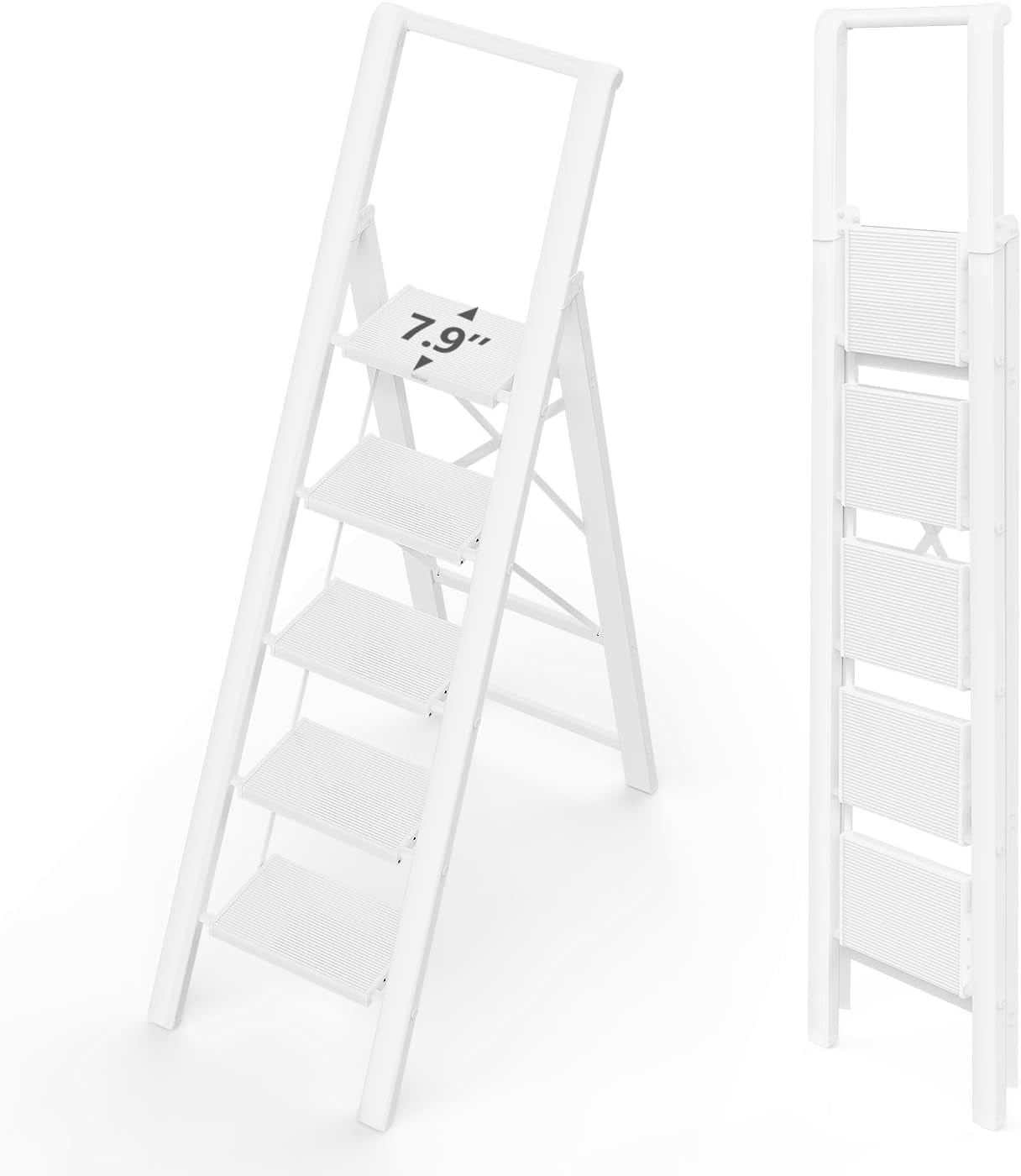 5 Step Ladder, Stepping Ladder with Wide Rungs, Portable Lightweight ...