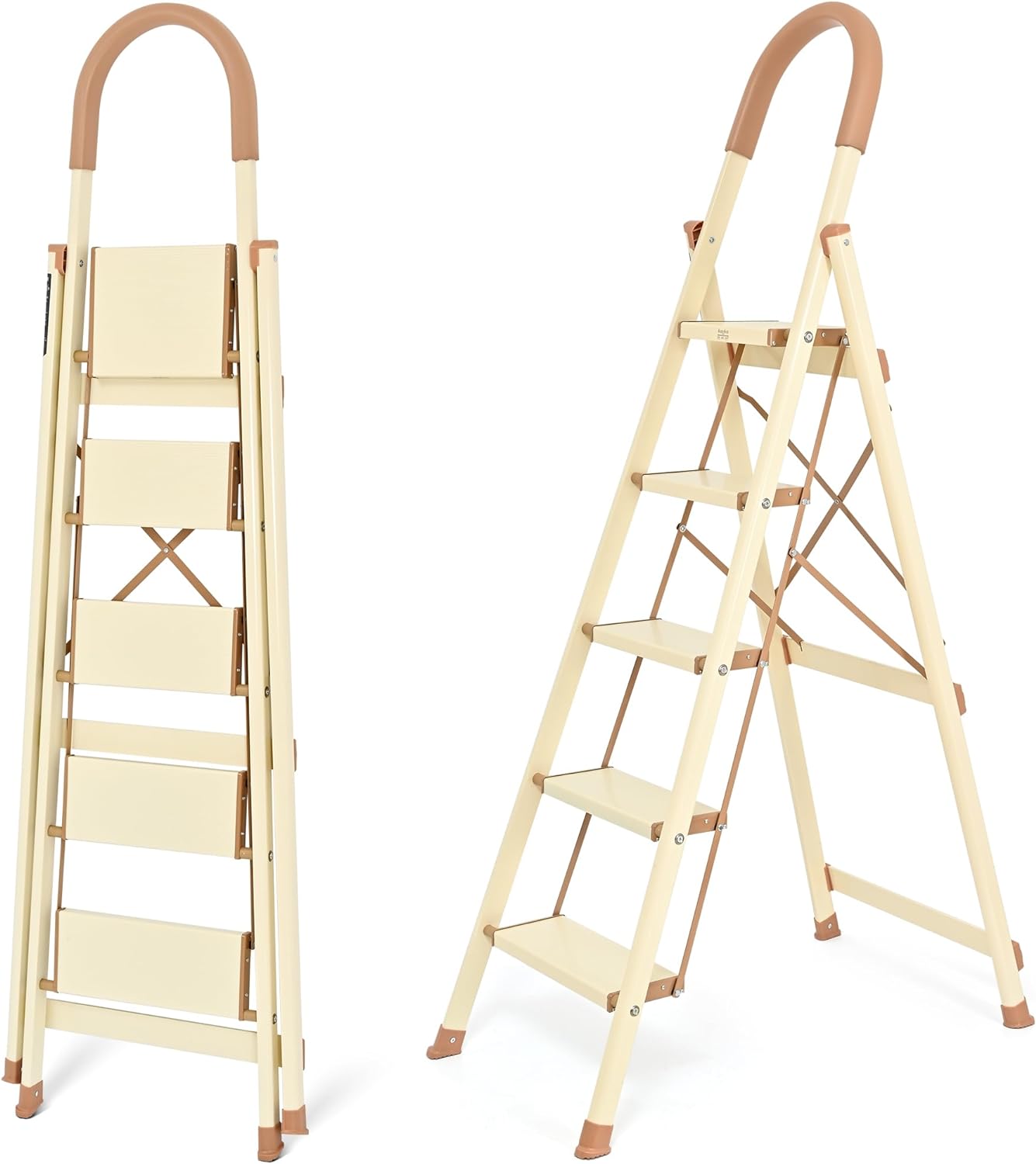 5 Step Ladder, Step Stool Foldable, 330Lbs Bearing Folding Step Stool ...