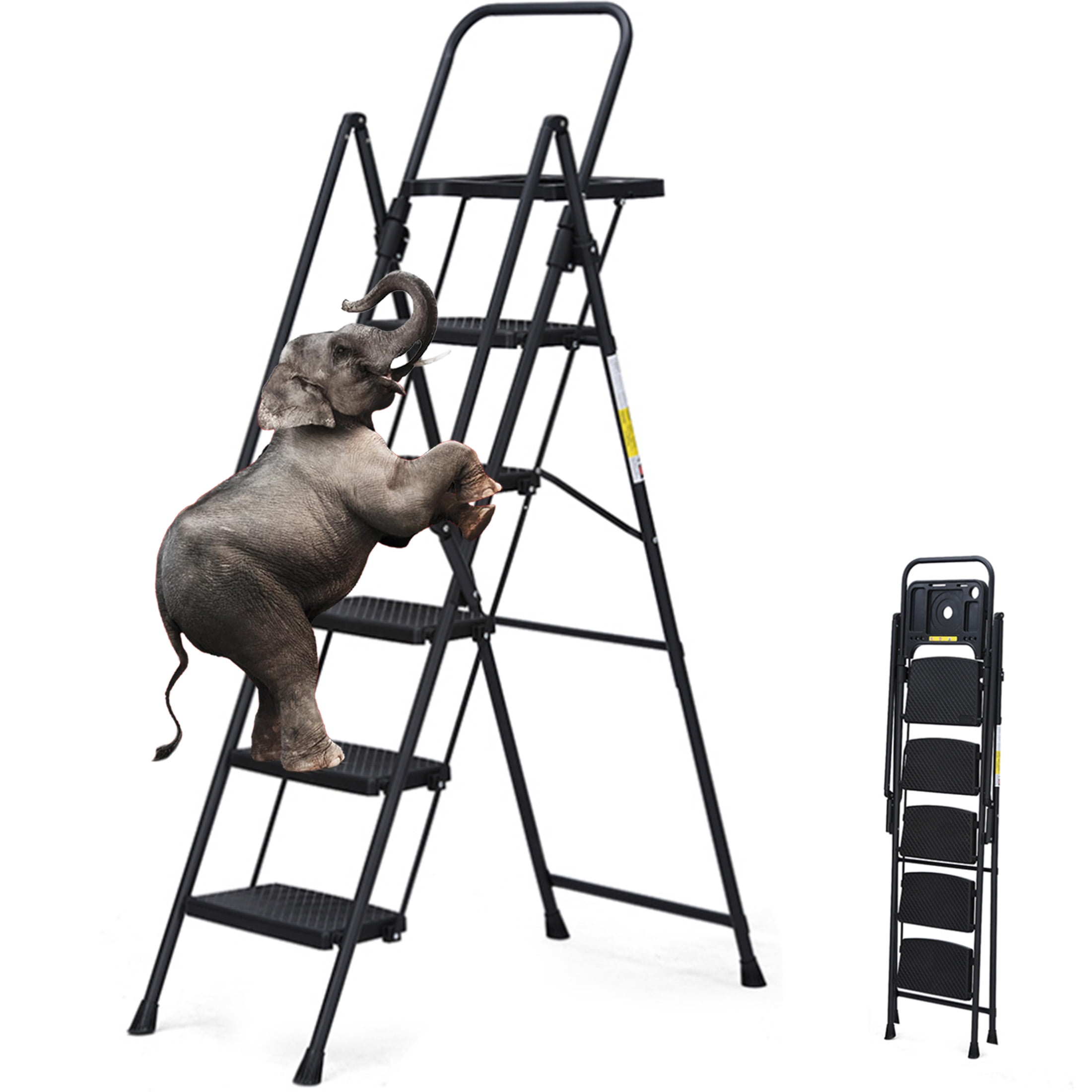 5 Step Ladder with Tool Platform, 500 lbs Folding Ladders with Handrail ...