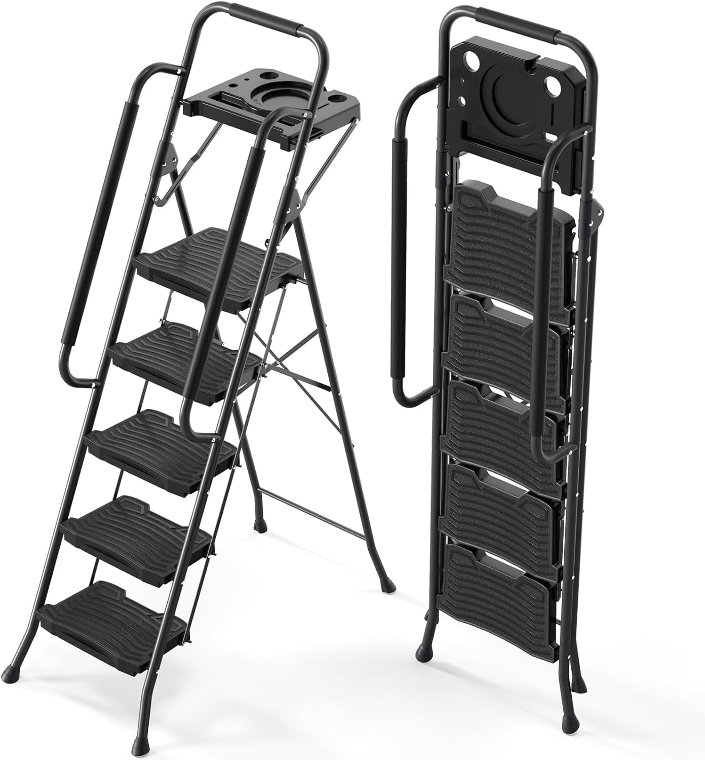 5 Step Ladder with Tool Platform, 900 lbs Sturdy Step Stool with ...