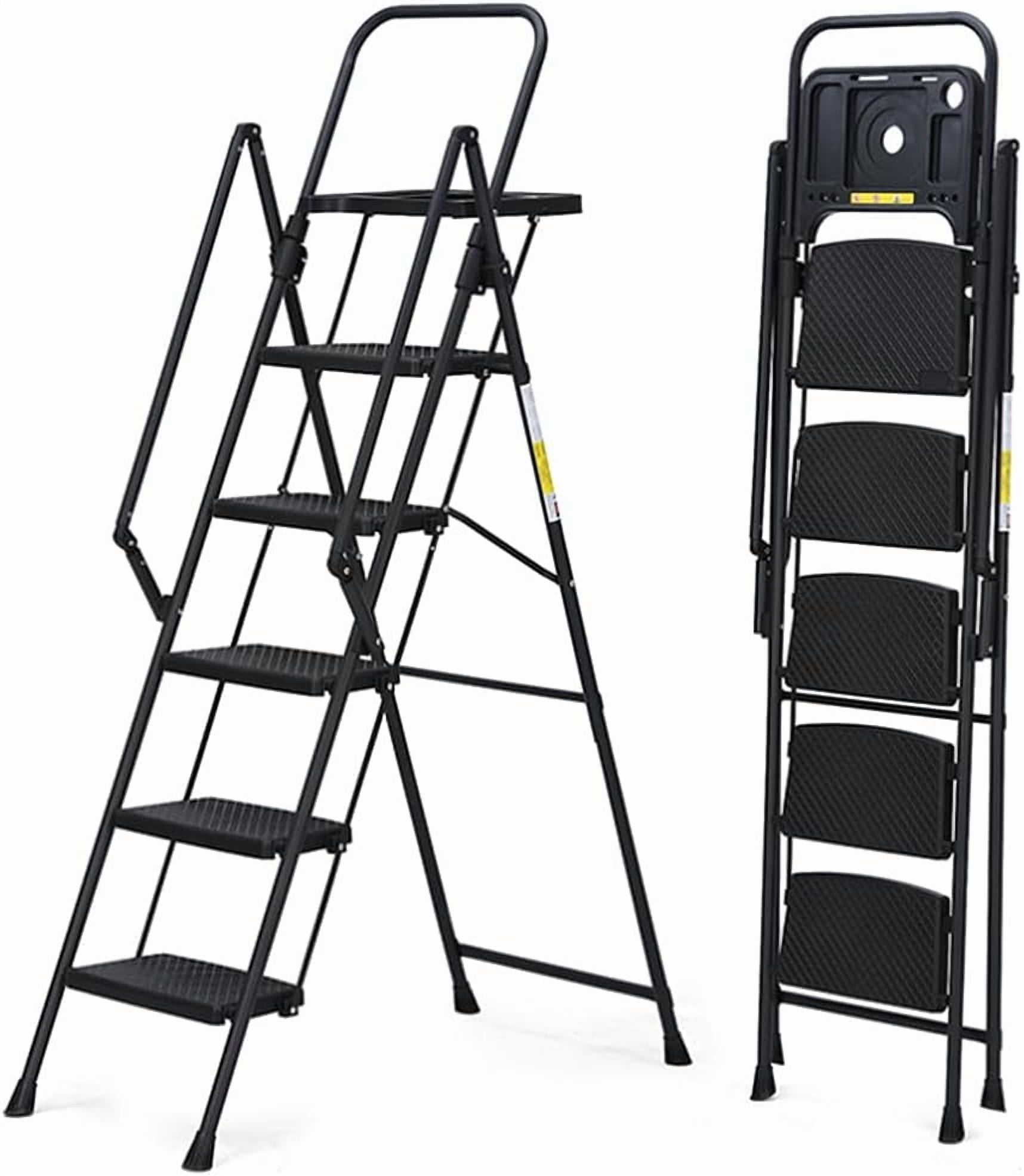 5 Step Ladder with Tool Platform,Folding 5 Step Stool with Handrails ...