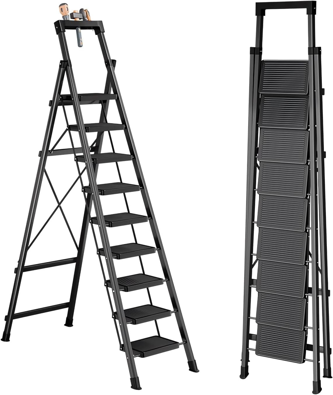 5 Step Ladder with Tool Tray,Portable Step Tool 660lb Load,Folding Step ...