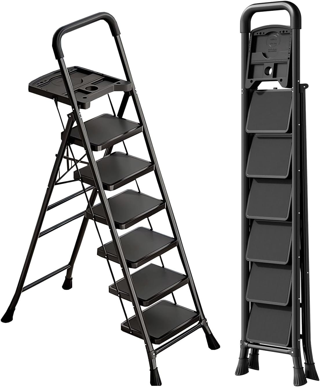 5 Step Ladder with Tool Tray,Portable Step Tool 660lb Load,Folding Step ...