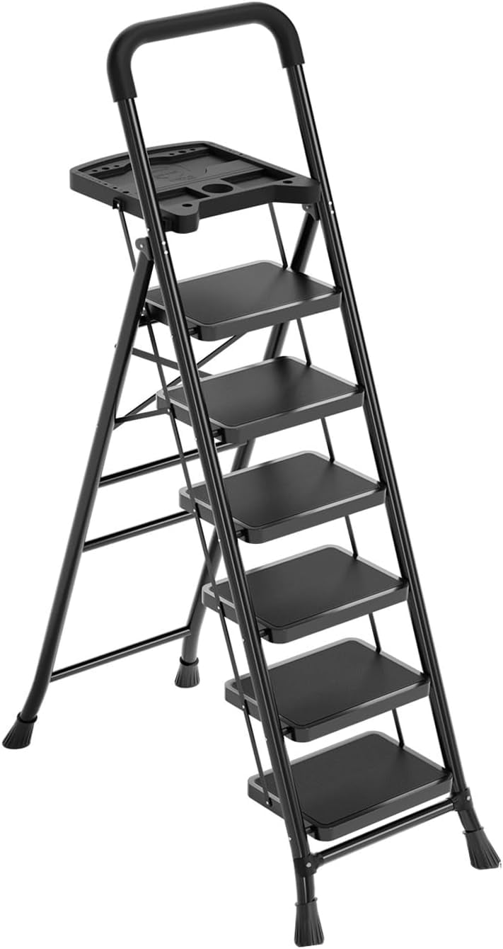 5 Step Ladder with Tool Tray,Portable Step Tool 660lb Load,Folding Step ...