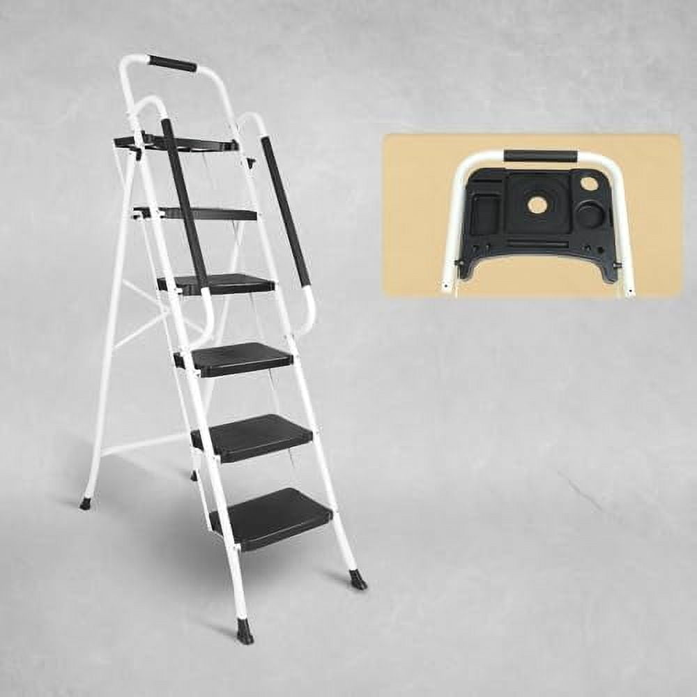 5 Step Ladder with Handrails, Folding Step Stool with Tool Tray ...