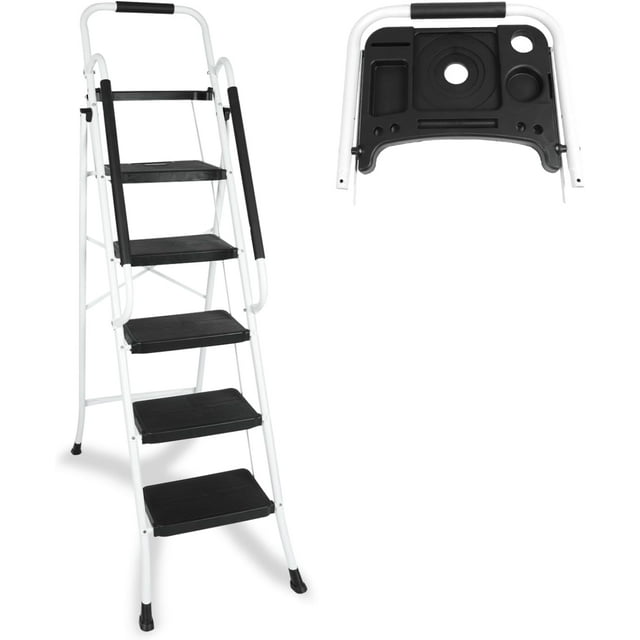 5 Step Ladder with Handrails & Tool Tray Platform, Portable Steel ...