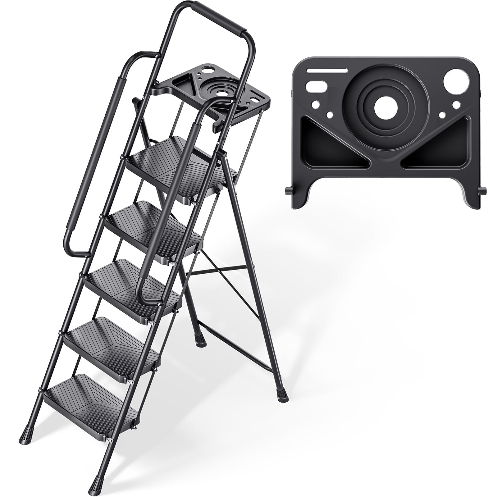 BEHERZT 5 Step Ladder with Tool Platform, Sturdy Metal Ladder for Home ...