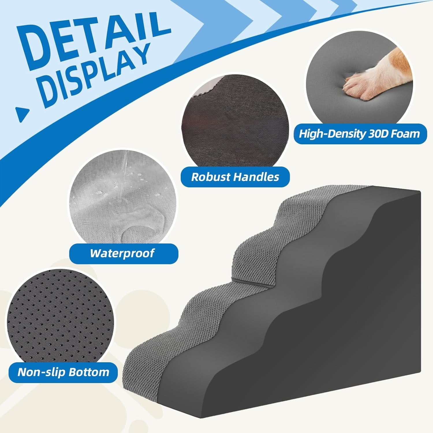 5-Step Pet Stairs Ramp, Indoor & Outdoor Spliceable Pet Steps ...