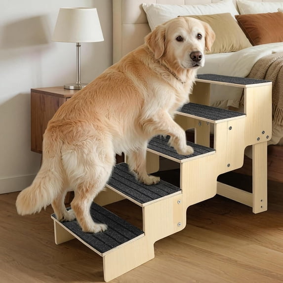 5-Step Wooden Dog Steps for Bed, Anti-Slip Stairs with Carpet Pads, 23. ...