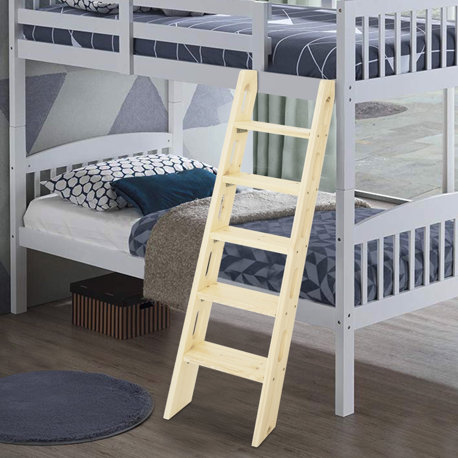 5 Steps 220.46lbs Capacity Solid Wood Bunk Bed Ladder Bunkhouse ...