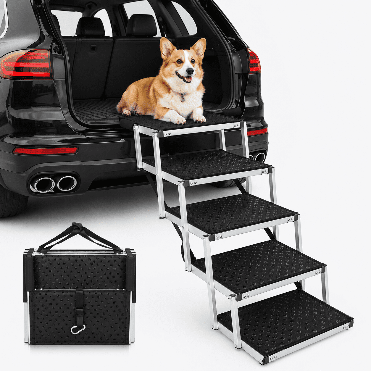 5 Steps Extra Wide Dog Stairs for Large Dogs, Foldable Dog Ramp for Car ...