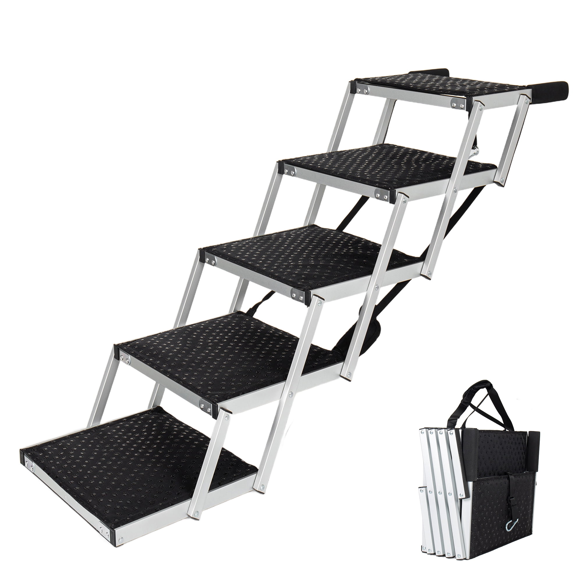 5 Steps Foldable Dog Stairs, Aluminum Frame Heavy Duty Pet Ramp with ...