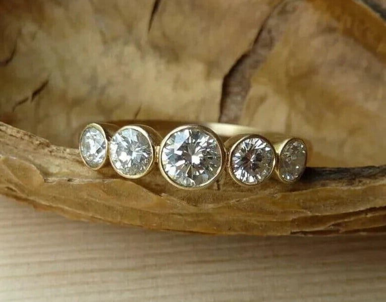 5 Stone Bezel-Set 2Ct Round Lab Created Diamond Half Band Ring 14k ...