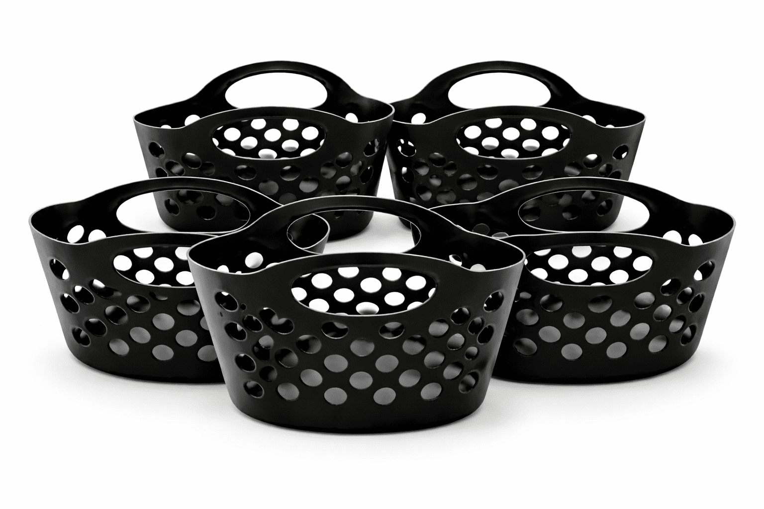 (5) Storage Basket Plastic Organizer Bin Black Oval Container With ...