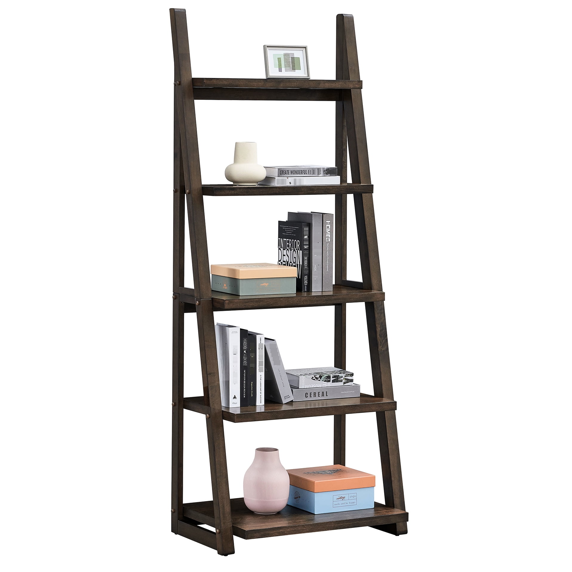 5 Storage Rack With Rustic Flair, Rubber Wood Frame Shelf For Living ...