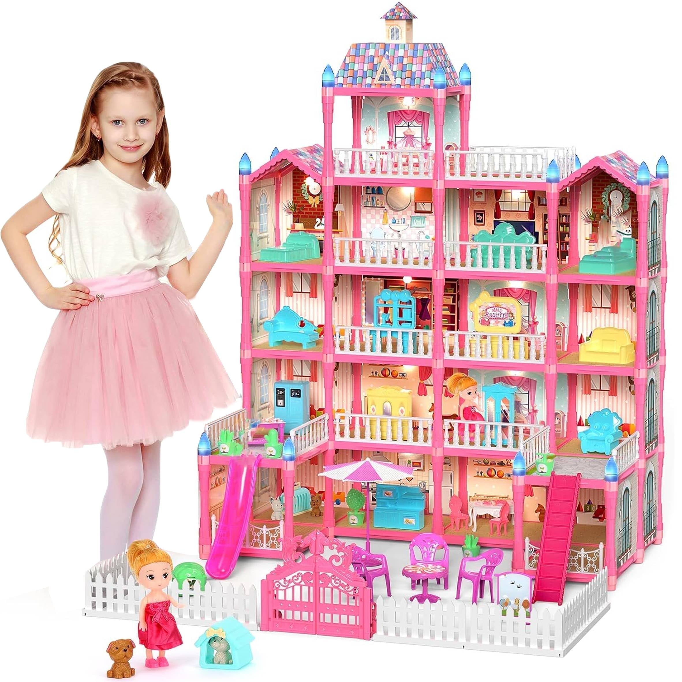 5 Stories Dollhouse for Girls, DIY Doll House Accessories Playhouse ...