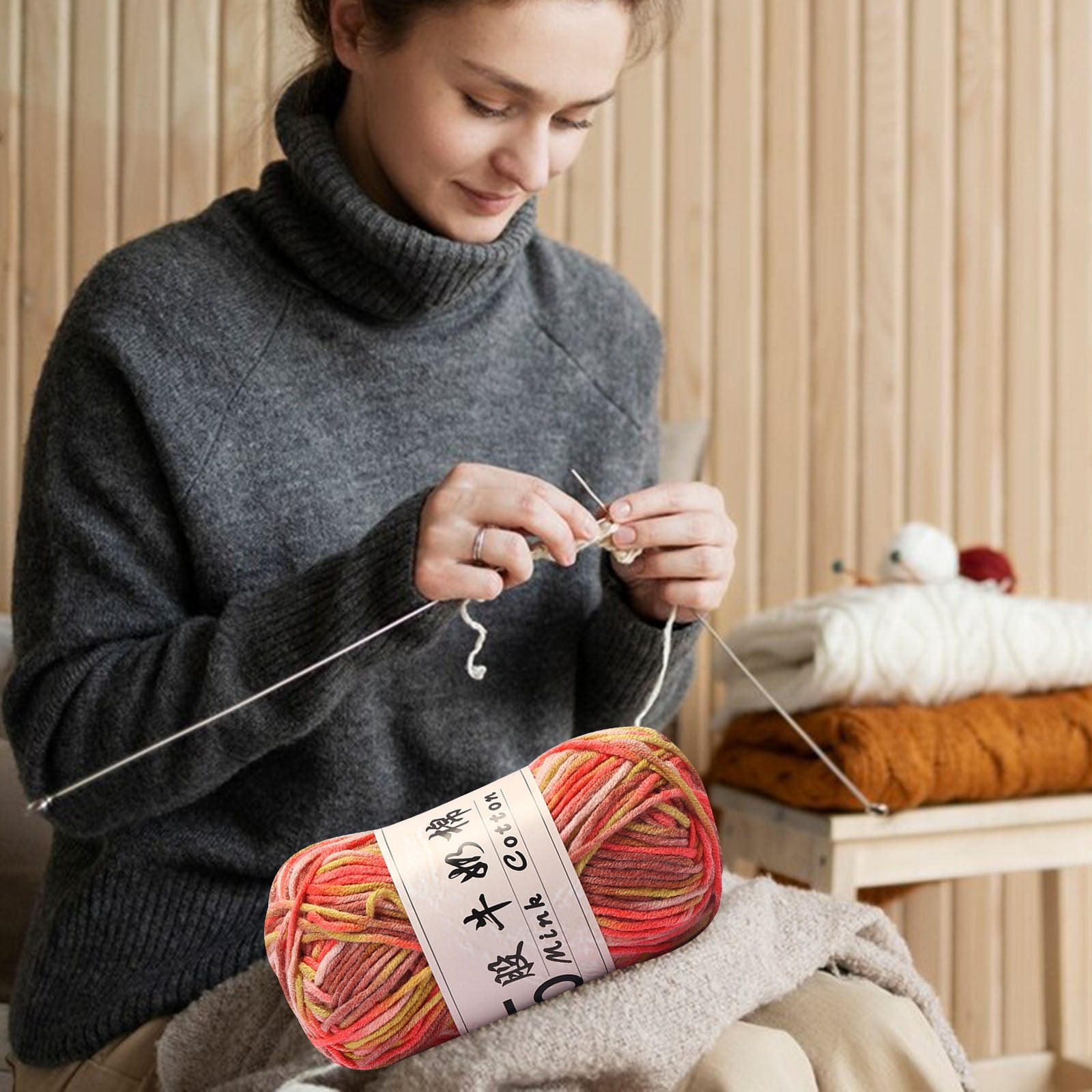 5 Strand Milk Cotton Gradient Hand-Woven DIY Yarn, 50g/325m Acrylic ...