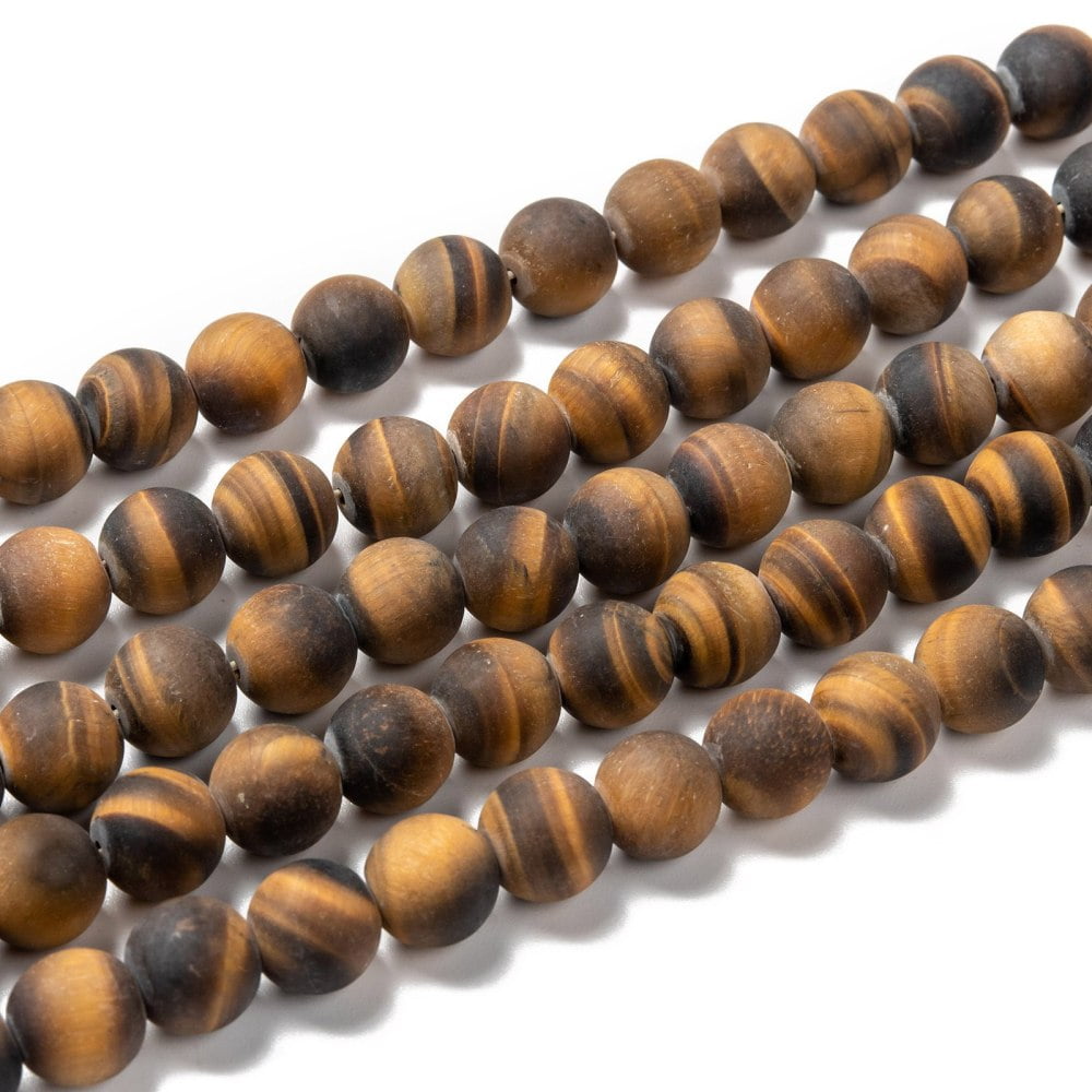 5 Strand Natural Frosted Tiger Eye Round Bead Strands Grade A 10mm Hole ...