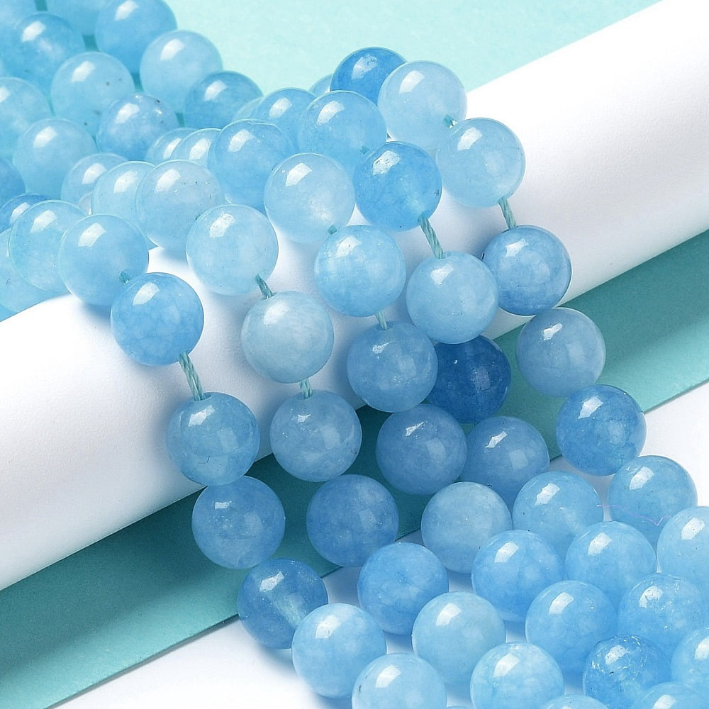 5 Strand Natural Green Jade Imitation Aquamarine Beads Strands Round ...