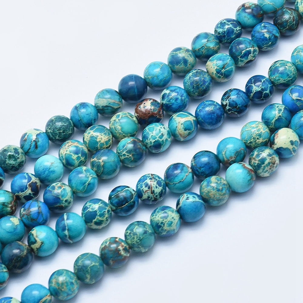 5 Strand Natural Imperial Jasper Beads Strands Dyed Round Steel Blue ...