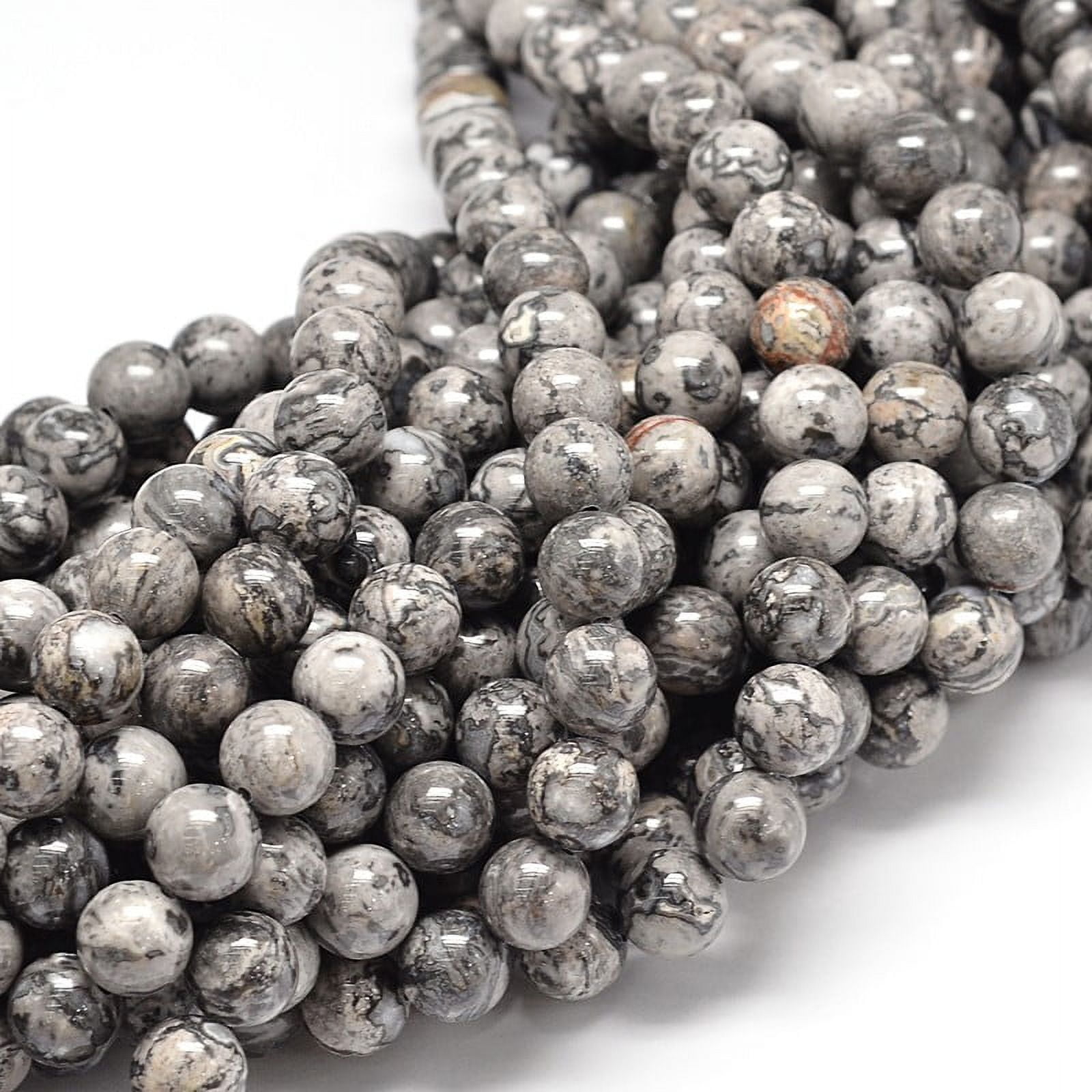 5 Strand Natural Map Stone Beads Strands Round Picasso Jasper Beads 8mm ...