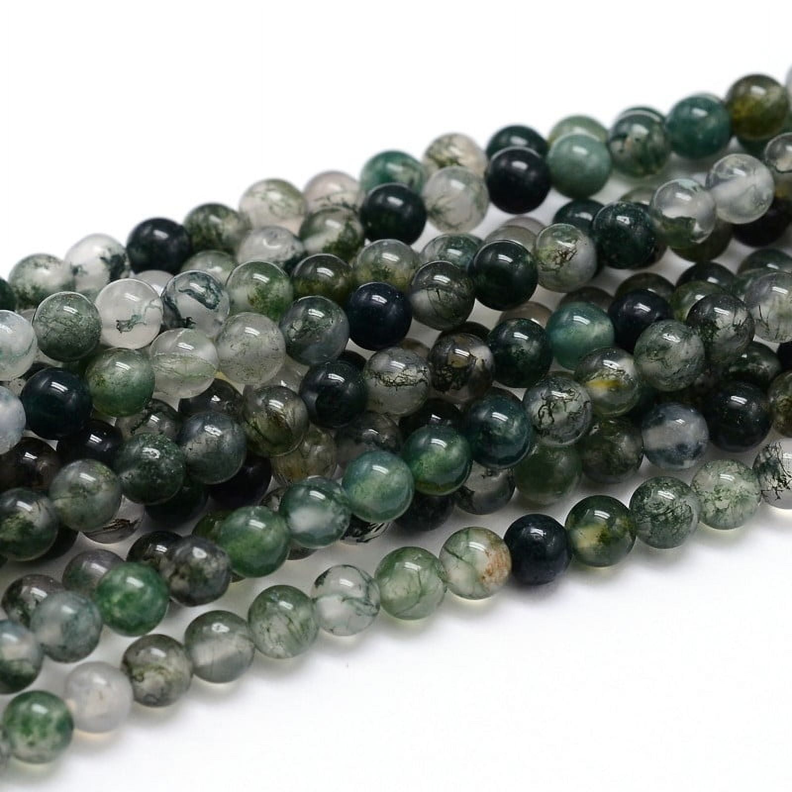 5 Strand Natural Moss Agate Round Bead Strands 8mm Hole: 1mm about 46 ...