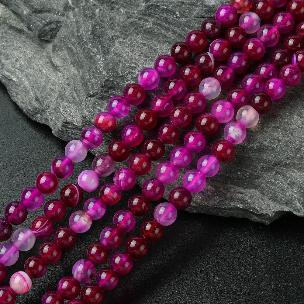 5 Strand Natural Striped Agate/Banded Agate Bead Strands Round Grade A ...