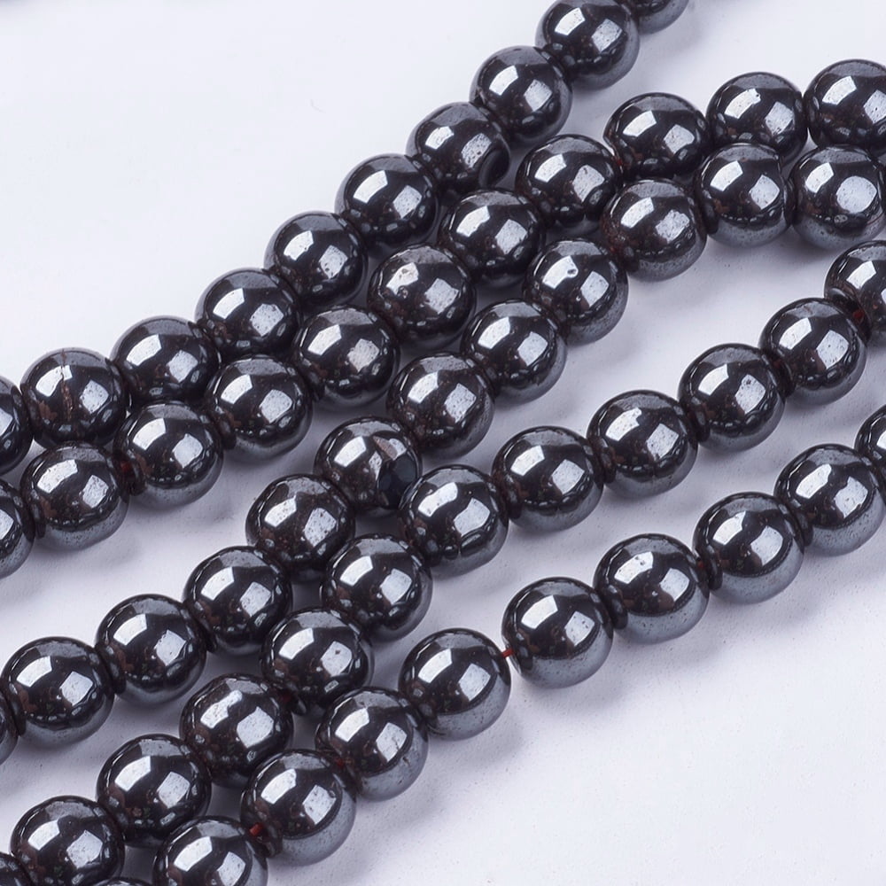 5 Strand Non-magnetic Synthetic Hematite Bead Strands Round Black 8mm ...