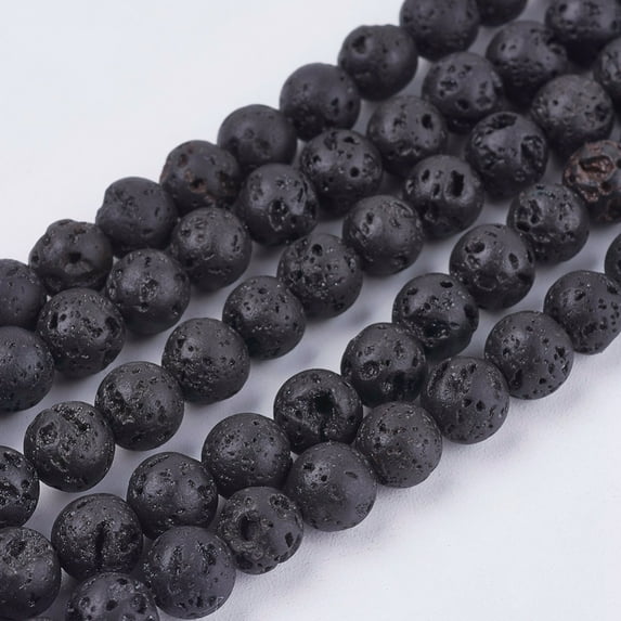 5 Strands 6.5mm Natural Lava Stone Bead Strands Gemstone Round Loose ...