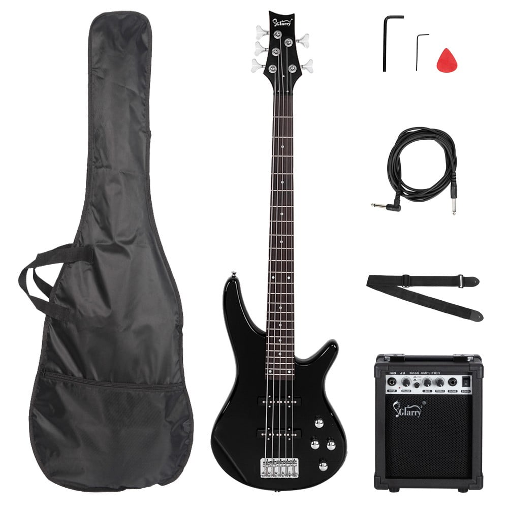 5-String Black Electric Bass Guitar with 20-Watt Amplifier Kit, Full ...