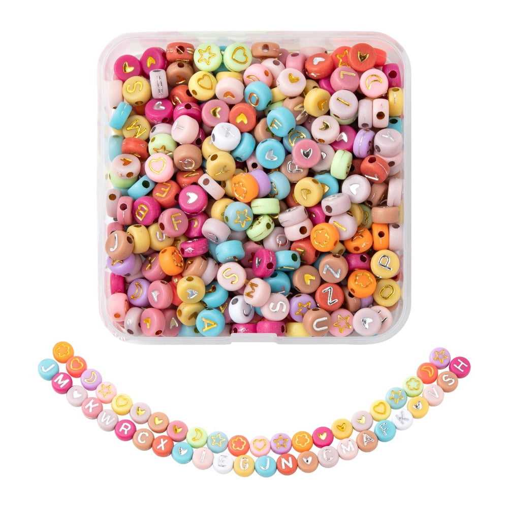 5 Style Opaque Mixed Color Acrylic Beads Metal Enlaced Flat Round with ...