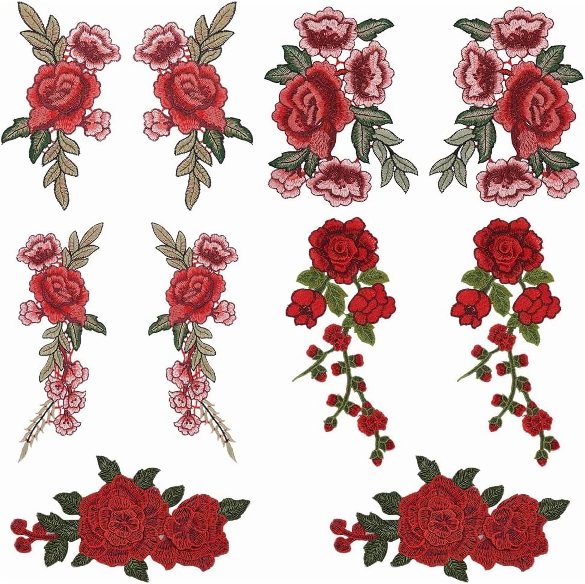 5 Style Retro Embroidery Peony Rose Patches 5 Pair 3D Assorted Red Rose ...
