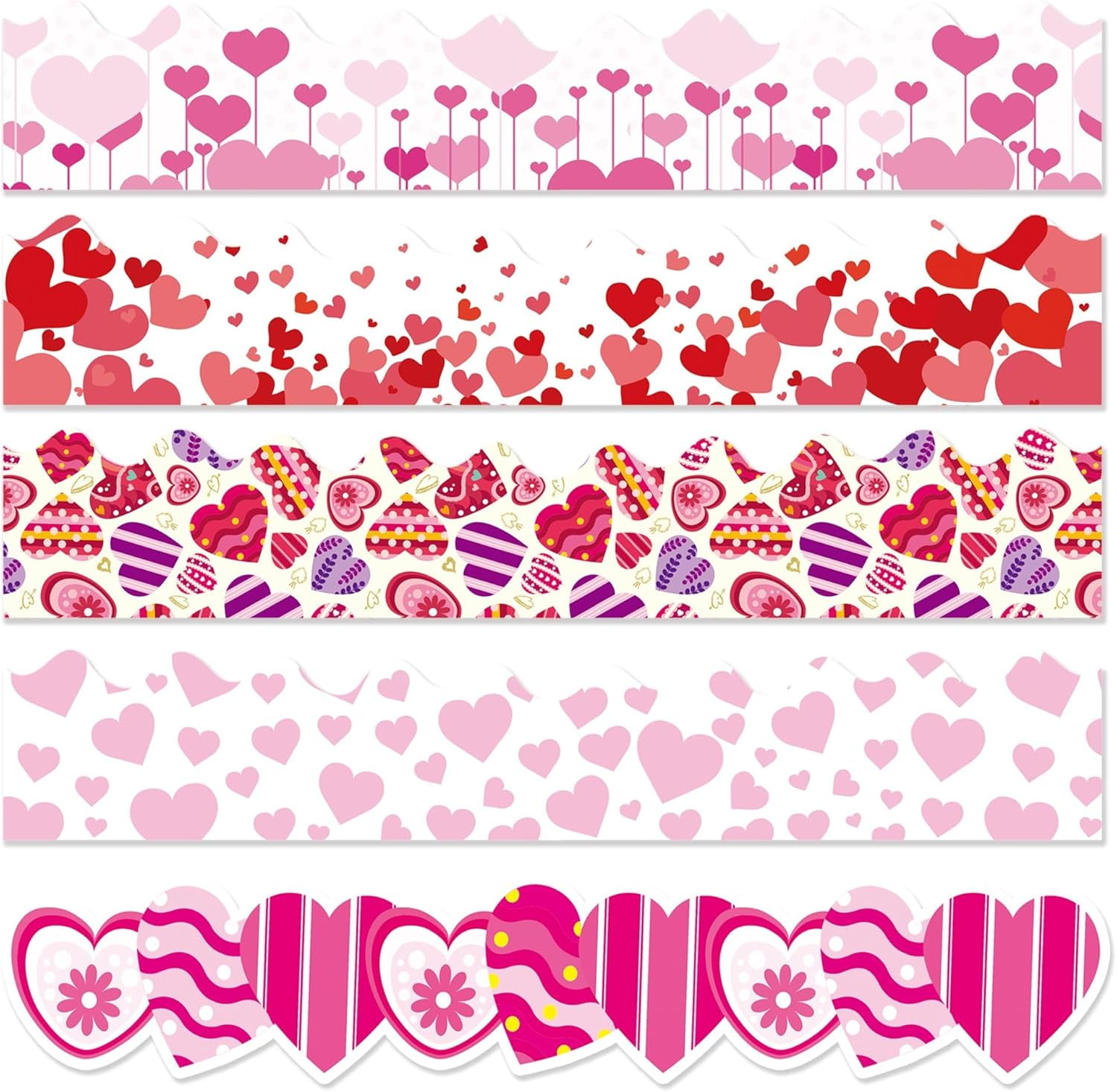 5 Style Valentine's Day Bulletin Board Borders 69Ft Borders Red Pink ...