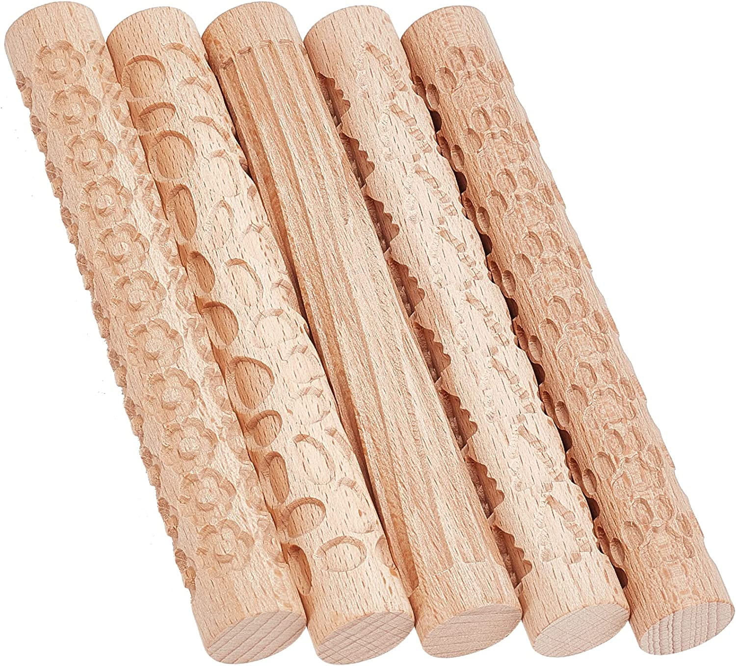 5 Styles 6 Inch Wooden Handle Clay Texture Roller Modeling Pattern ...